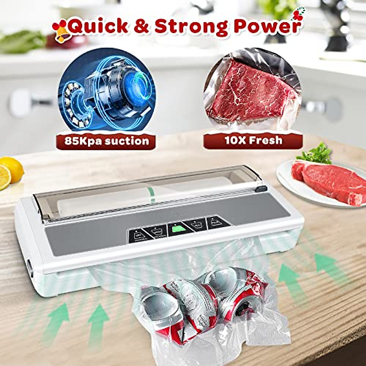 Vacuum Sealer Machine,Air System Vacuum Sealer with Dry, Moist & Pulse 3 Modes,with Bag Storage and Built-in Cutter,Food Sealer with Consecutive Seals