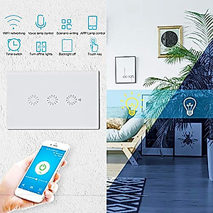 WiFi Smart Touch Panel Light Switch, Smart Switch Support Voice Control Phone APP Control Touch Control with Timing Function for Smart Home(White)