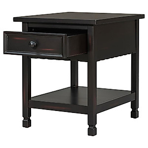 FDSPDO Classical Black&White End Table with Open Styled Shelf Large Storage Space,Side Table Drawer with Metal Handles for Living Room