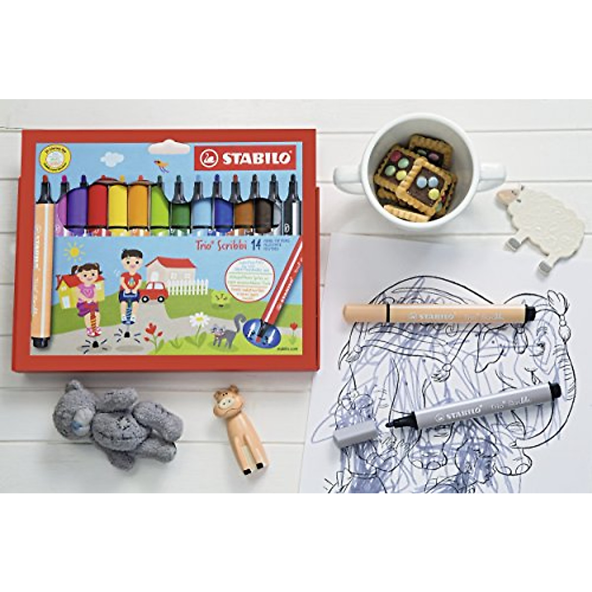 STABILO Trio Scribbi Triangular Felt Tip Pen - Assorted Colours (Pack of 14)