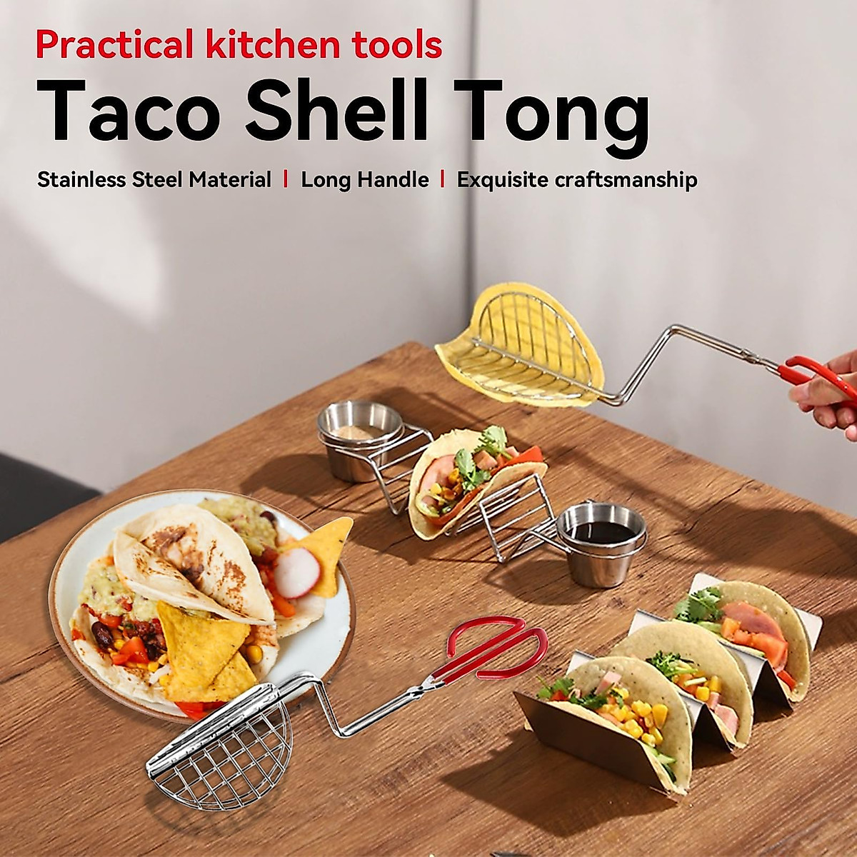 Taco Shell Maker, 34cm Taco Maker Tongs Stainless Steel Taco Press Taco Shell Mold for Taco Shell Frying Taco Shell Maker for Making Homemade Taco Shells