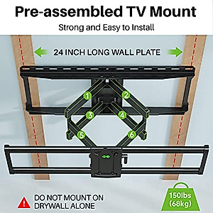 USX MOUNT UL Listed Full Motion TV Wall Mount for 37"-90" TVs, Pre-Assembled TV Mount Fits 16", 24" Wood Studs, Universal with Swivel and Tilt TV Bracket Up to VESA 600x400mm, 150lbs