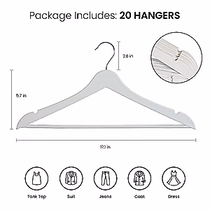 D'orcia Home Clothes Hanger - Heavy Duty Durable Coat and Clothes Hangers - 20 Pack Clothes Hangers Plastic - Non-Slip Clothes Hangers - Wood Look Space Saving Hangers - 360 Degree Swivel Hook (White)