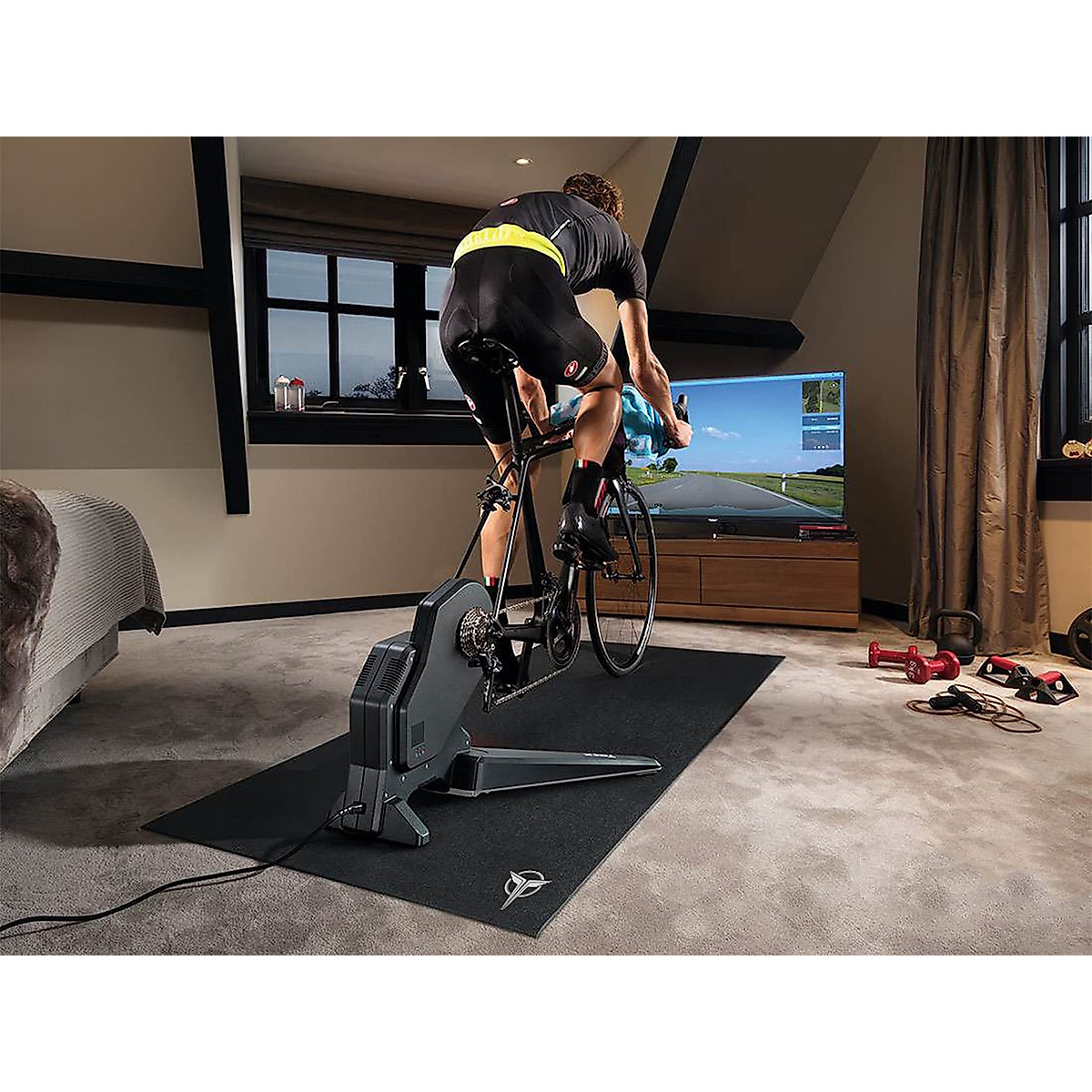 GEWAGE Bike Mat 31.5" x 59"- Exercise Stationary Bike Mat Use on Hardwood Floor - Heavy Duty Cycling Trainer Floor Mat for Spin, Peloton, Stationary, Exercise Bike (31.5" x 59") Black