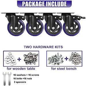 4 Inch Caster Wheels with Brake, Heavy Duty Casters Set of 4 2000lbs, Swivel Plate Casters with Double Ball Bearings, Industrial Caster Wheels for Cart,Furniture,Workbench,Trolley(Two Hardware Kits)