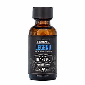Live Bearded Beard Oil, 1 fl oz - Premium All-Natural Jojoba - Made in the USA - Hair and Skin Care for Men with Dry, Flaky Patches | Legend Scent - Sandalwood, Vanilla