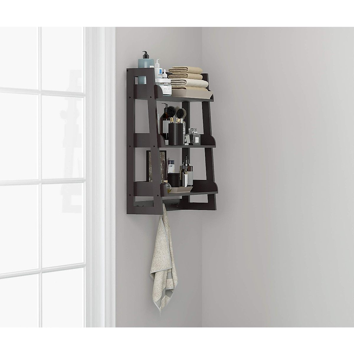 UTEX Bathroom Wall Shelf, 3 Tier Wall Mount Floating Shelves, Over Toilet Storage Shelf Organizer, Espresso