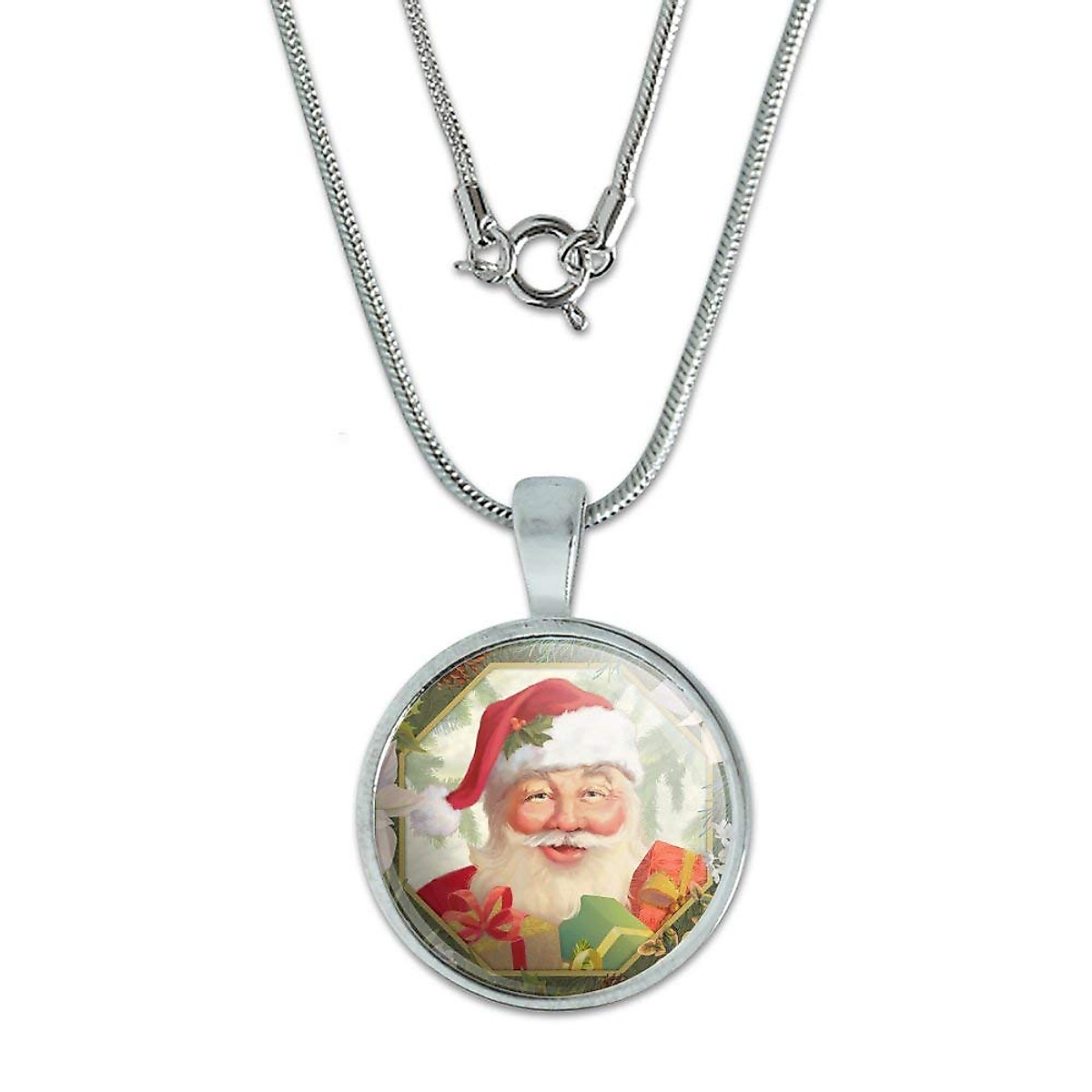 GRAPHICS & MORE Christmas Holiday Festive Jolly Santa Claus 0.75" Pendant with Sterling Silver Plated Chain