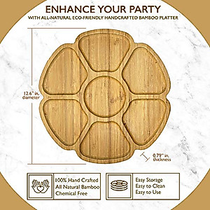 12.6 Inches Premium Bamboo Kitchen Serving Tray – 100% Handmade Crafted Platter – for Parties, Dinners, Holidays – New Sleek Design – Eco-Friendly All-Natural Vegan Wooden Platter - Food Tray