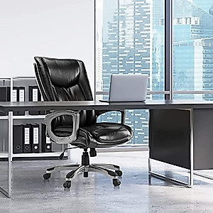 ZUNMOS Home Office Executive High Back Ergonomic Desk Height Managerial Rolling Swivel Chair with Adjustable Lumbar Support, Faux Leather, Black