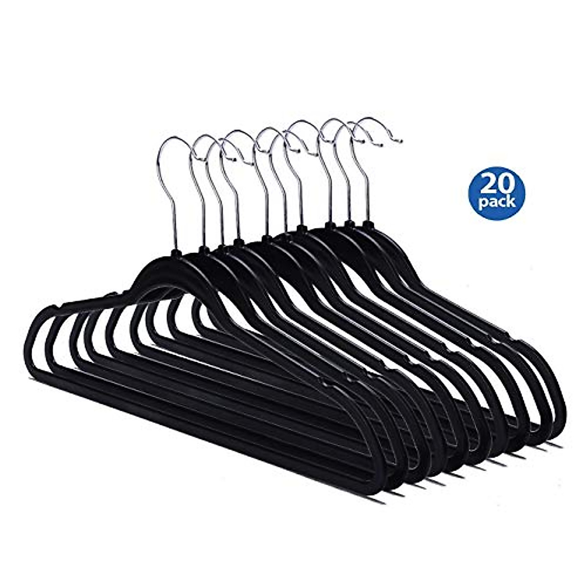 Only Hangers No Flock Space Saving Hangers, Black, Set of 20