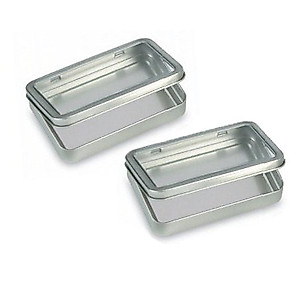 Rectangular Metal Storage Tin Box with Windowed Hinged Lid - Plain Silver Blank Storage Case, Survival Kit Tins 5.5" x 3.5" (2X)