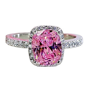KUYIUIF Brilliant Cut Solitaire Cubic Zirconia CZ Engagement Ring 18k White Gold Pink Austria Crystal Lady Bridal Wedding Engagement (7)