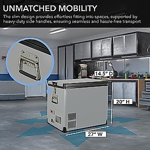 FM-452SG 45 Quart Slimfit Portable Refrigerator, AC 115V/ DC 12V Real Freezer for Car, Home, Camping, RV-8°F to 50°F, Charcoal, Gray