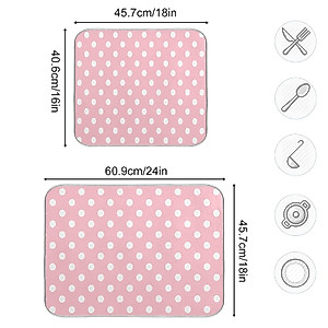 Pink White Polka Dot Dish Drying Mat for Kitchen Counter 18 x 24 Inch Absorbent Microfiber Valentines Dry Dishes Rack Mats Drainer Mat Dish Drying Pad for Countertops Decor