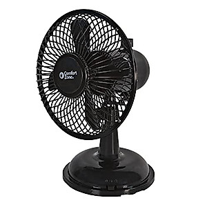 Comfort Zone CZ5USBBK 5” 2-Speed Dual Base USB or Battery-Operated Desk Fan, 360-Degree Adjustable Angle, LED Power Indicator Light, Black