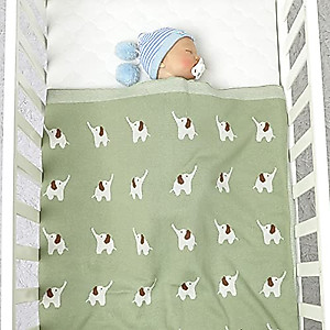 Hadetoto 100% Cotton Baby Blanket Knit Soft Cozy Swaddle Receiving Blankets Toddler Infant Blanket with Lovely Elephant for Newborn Boy Girls - Light Green, 90 x 70cm