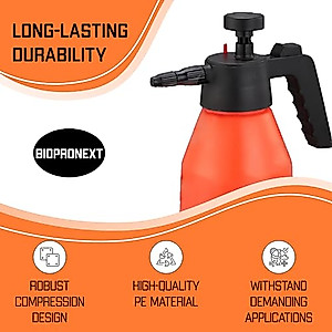BIOPRONEXT Pressure Hand Pump Sprayer - 0.4 Gallon Small Pump Spray Bottle with Safety Valve and Adjustable Nozzle - High-Pressure Pump Hand Sprayer for Home Cleaning, Garden or Car Detailing (1.5L)