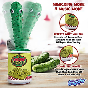 Gagster Dancing Pickle - Sings, Repeats What You Say & Tells Jokes, Singing & Talking PickleToy, Electronic Yodeling Pickle for Anyone Who Loves Pickles and Funny Gag Gifts