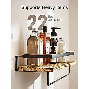 AMADA HOMEFURNISHING Floating Shelves Wall Mounted, Wall Shelves for Bathroom, Kitchen, Bedroom, Storage Shelf with Towel Bar, Wall Shelf Set of 3-AMFS01-1/Set of 2-AMFS01V