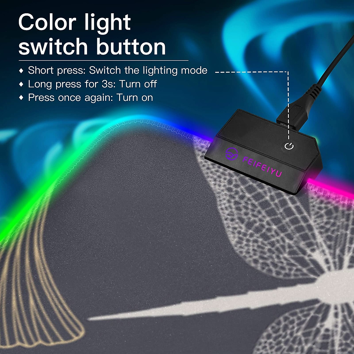 Large RGB Gaming Mouse Pad Floral Pattern Ginkgo Leaves Glowing Extended Mousepad 35.4x15.7in, Soft Anti-Slip Rubber Base Luminous Mouse Mat for Pc Laptop, Gaming, Office, Home