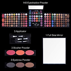 All In One Makeup Kit 142 Ultimate Colors Matte Shimmer Eyeshadow Palette Colorful Gifts For Women 3 blush 3 Sponge Brushs 3 Eyebrow Powder Professional Cosmetics Fashion Women Makeup Case Full Primer Set Present