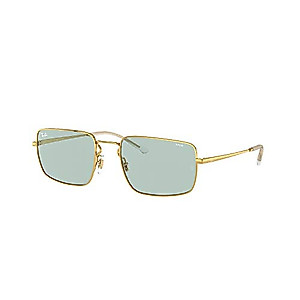 Ray-Ban Rb3669 Polarized Rectangular Sunglasses, Gold/Evolve Photochromic Green to Blue, 55 mm