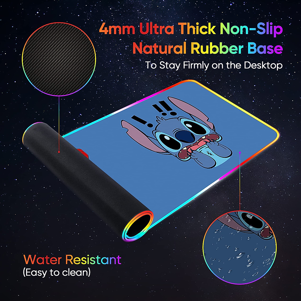 RGB Gaming Mouse Pad,Cartoon Stitch Large Gaming Mouse Pad with 14 Lighting Modes,Waterproof Computer Keyboard Desk Mat 31.5×11.8 inches (Stitch A)