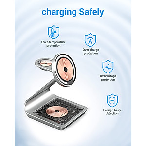 3 in 1 Wireless Charger for MagSafe, Aluminum Alloy Wireless Charging Station, Compatible with iPhone 14/13/12, Apple Watch, AirPods Pro/3/2 (Cable and Wall Charger Included) Silver