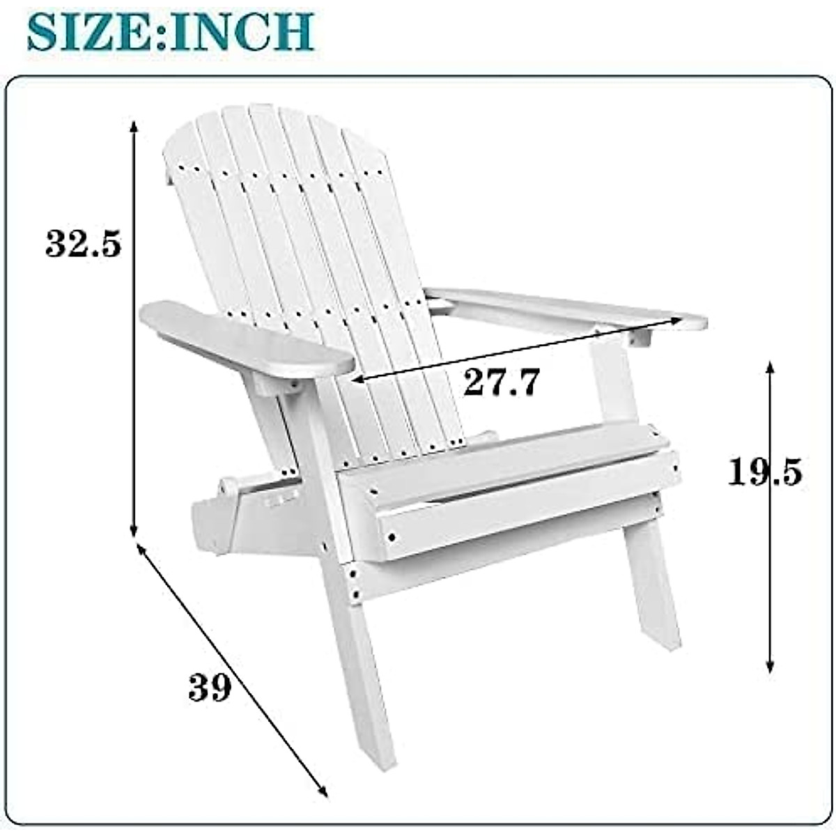 BSTOPHKL Adirondack Chair - Set of 2 Folding Wooden Adirondack Lounger Chair, Outdoor All-Weather Fire Pit Chairs Seating Accent Furniture Wood Chairs for Garden Backyard Lawn (White)