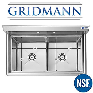GRIDMANN 2 Compartment Commercial Stainless Steel Utility Sink, NSF Certified Kitchen Prep Sink for Restaurant, Laundry, Garage