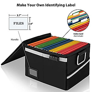 Addoklm File Box Fireproof Document Box with Lock,Document Storage Organizer Box,Collapsible File Cabinet with Metal Handle for Letter and Legal Size,Folders/Certificates/Books(Black)