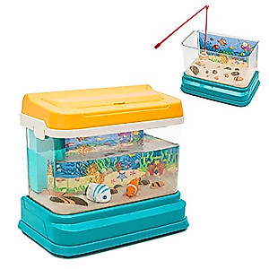 Mini Aquarium for Kids Fishing Toys Artificial Fish Tank with Moving Fish*4 with USB Light and Music Fishing Rod Fishing net