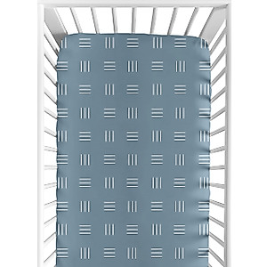Sweet Jojo Designs Dark Blue Boho Mudcloth Boy or Girl Fitted Crib Sheet Baby Toddler Bed Nursery - Slate Blue and White Bohemian Woodland Tribal Southwest Mud Cloth Hatch Gender Neutral Triple Line