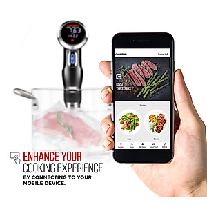 Chefman Sous Vide Immersion Circulator w/ Wi-Fi, Bluetooth & Digital Interface, Touchscreen Display, Sous-Vide Cooker Includes Connected App for Guided Cooking, Adjustable Clamp, 1100 Watts, Black