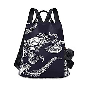 ALAZA Hand Drawn Octopus Animal Navy Blue Backpack Purse for Women Anti Theft Fashion Back Pack Shoulder Bag
