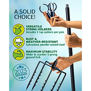 BACKYARD THERAPY Outdoor String Light Poles - 9ft Pole for Hanging Lights Outside - Galvanized & Powder Coated - Secure Ground Grip Stand - Garden, Deck, or Patio Area Lighting (2-Pack)