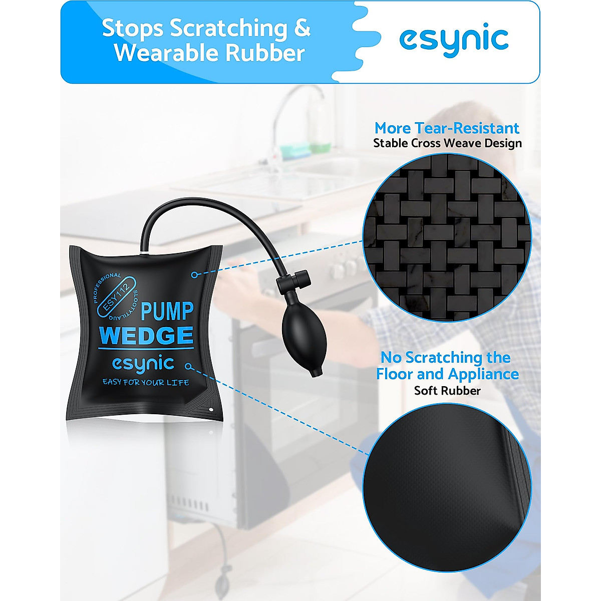 eSynic 2Pack Durable Air Wedge Bags Reliable Air Wedge Pump Bags Anti-slip Air Shim Bags Load-bearing 300lbs/136kg Air Door Lifting Tools with 4 Wedges for Door Window & Furniture Installation etc