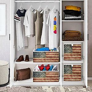 American Flag 11 inch Cube Storage Bins (Pack of 1), Foldable Cubby Organizer Bin for Closet, Clothes and Toys, with Handles Basket Bin