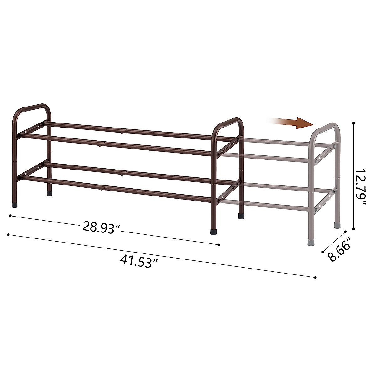 Gewudraw 2-Tier Shoe Rack Expandable, Width Adjustable Shoe Shelf Storage Organizer, 41.53'' Metal Standing Shoe Rack for Bedroom Entryway Closet, Holds up to 12 Pairs Shoes, Brown