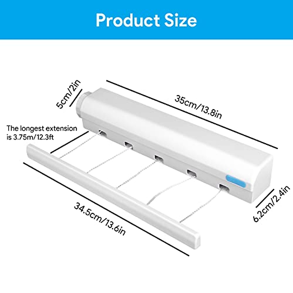 Telescopic Clothesline, Telescopic Retractable Clothesline Telescopic Indoor Outdoor Wall Mounted Clothes Dryer Line, Wall Mounted Clothes Hanging Line(5Ropes) White