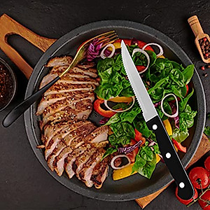 faderic Steak Knives Set of 8, Full-Tang Triple Rivet Stainless Steel Serrated Steak Knives, Black,4.5 In Sharp Blade, For Kitchen Restaurant Tableware Camping,Dishwasher Safe