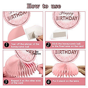 Pink Rose Gold Happy Birthday Decorations Honeycomb Centerpieces for Women Girls, 8Pcs Pink Happy Birthday Table Centerpieces Party Supplies, 16th 21st 30th 40th 50th 60th Bday Table Toppers Decor