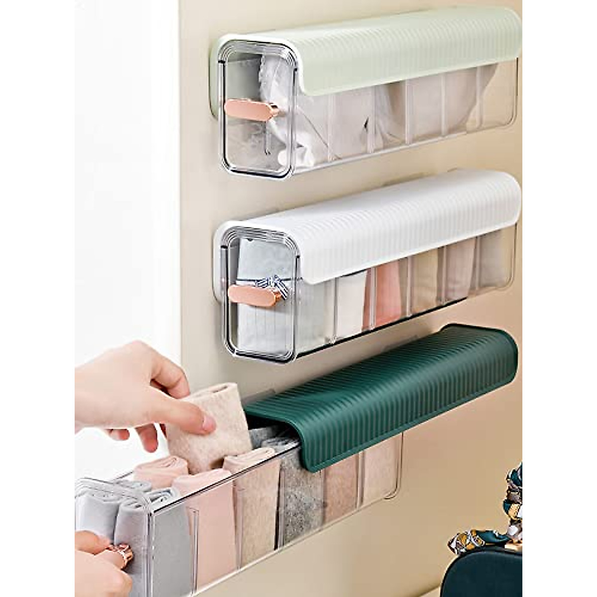 YUIOP Underwear Drawer Organizer, Wall Mount Storage Boxes Sock Acrylic Organizers Anti Dust Storage Boxes for Closet, Bedroom, Wall, Office, Kitchen(#3)
