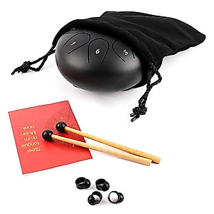 HZTZDMHH Steel Tongue Drum 8 Notes 6 inch Lotus Handpan Drums Kit Hue Percussion Instrument with Padded Travel Bag, Mallets, Note Stickers for Beginner Adult Kids (Black)
