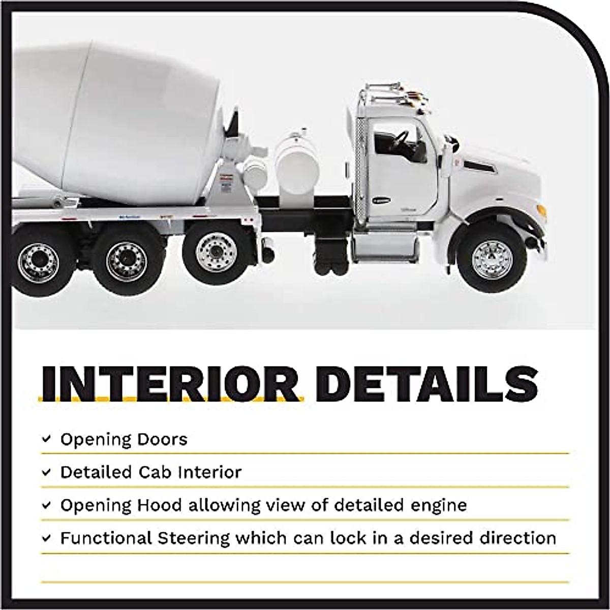 Diecast Masters Kenworth T880 SFFA Concrete Mixer Truck - Pearl White | Tandem with Lift Axle and McNeilus Bridgemaster Mixer | 1:50 Scale Model Semi Trucks | Diecast Model 71081