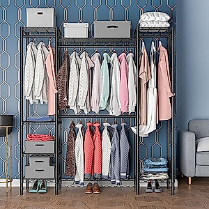 Serxis Garment Rack Heavy Duty Clothes Rack for Hanging Clothes,Metal Garment Rack,Freestanding Clothing Rack,Adjustable Custom Closet Rack,54" L x 13.8" W x 75.8" H, Max Load 750LBS,Black