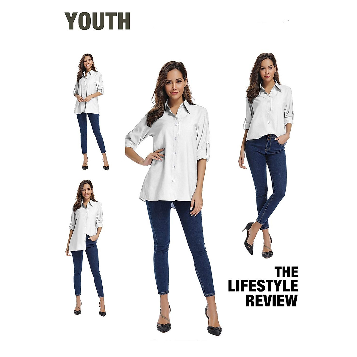 Women's UPF 50 Long Sleeve Sun Protection Shirts Quick Dry Outdoor Fishing Hiking Travel Shirt (5019 White, Small)