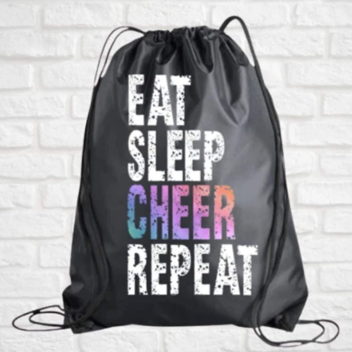 Sportybella - Cheer Drawstring Bag - Eat Sleep Cheer Repeat, Cheerleading Competition Bag, Sport Cinch Sack, Gift for Cheerleaders
