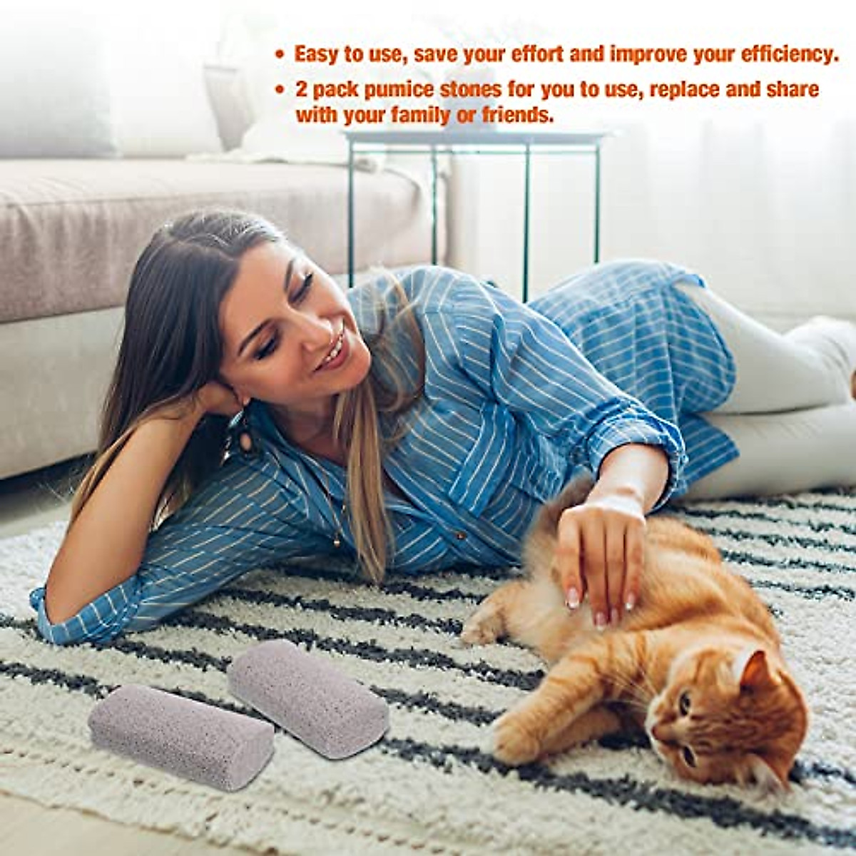 2 Pieces Pet Hair Remover for Cat Hair Removal Pumice Stone Tool Carpet Dog Fur Removal Tool for Car Couch Furniture Bedding Easy to Clean (4 Inches)